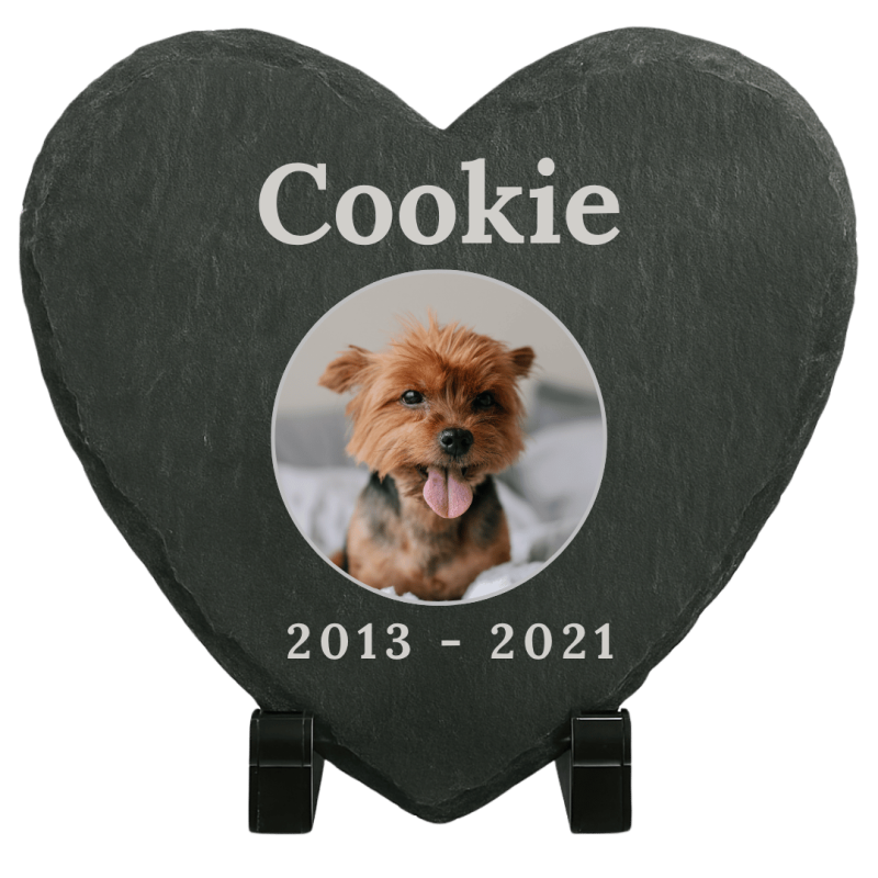 Heart Slate Dog Memorial – Photo with Name & Dates