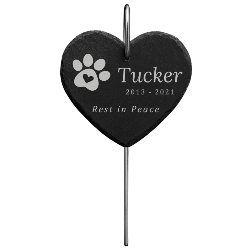 Heart Slate Dog Grave Marker with Metal Hook Stake