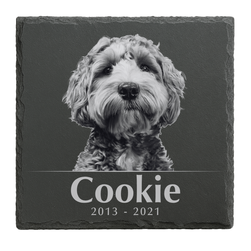 Square Slate Dog Grave Marker – Photo, Name & Dates